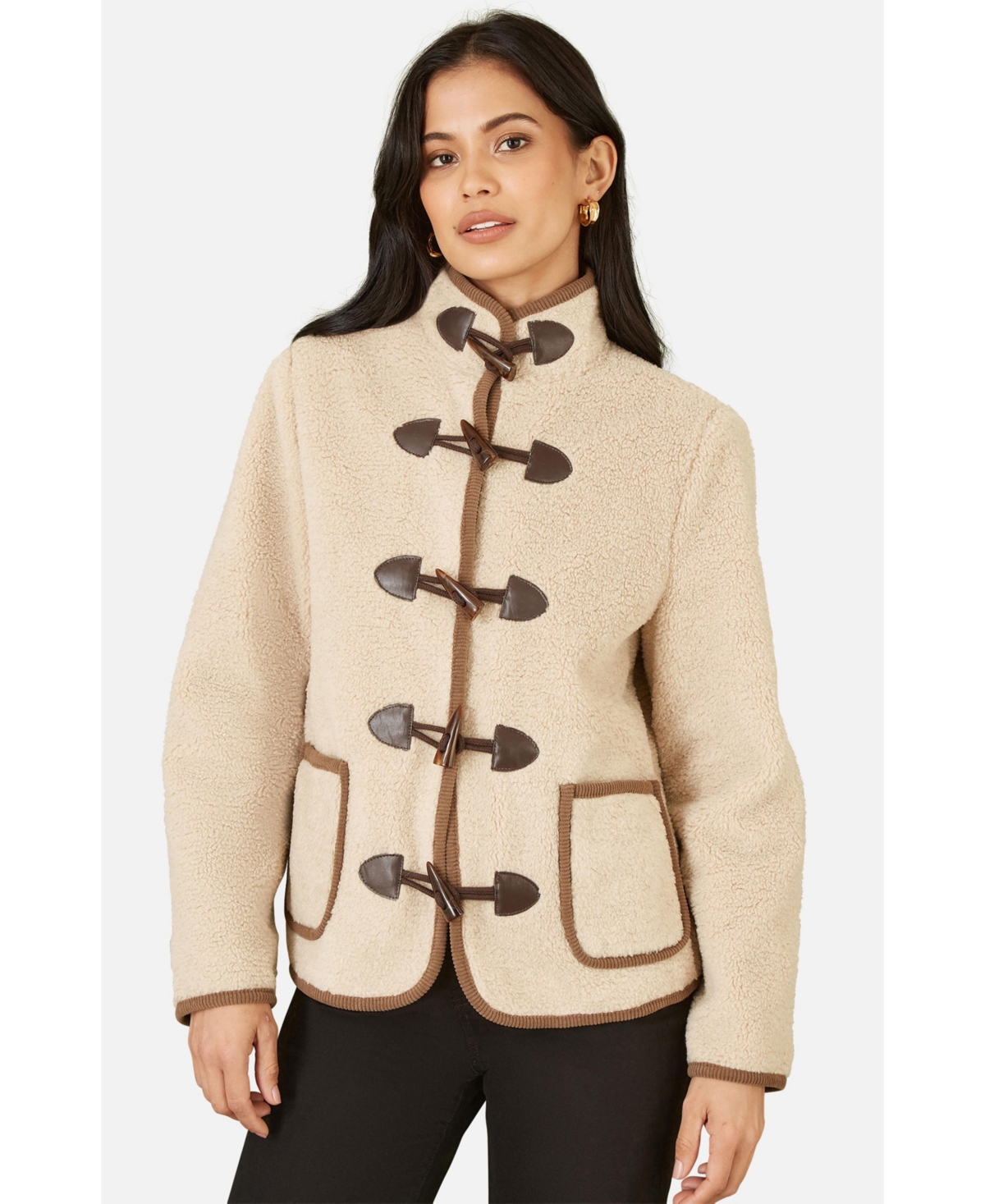 Click here for Yumi Womens Faux Leather Button Detail Jacket - Cr... prices