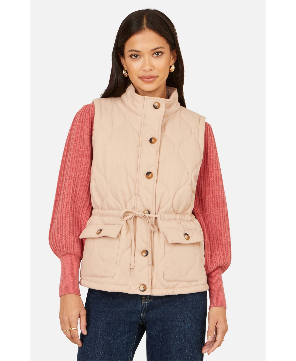 Click here for Yumi Womens Quilted Utility Gilet - Taupe prices