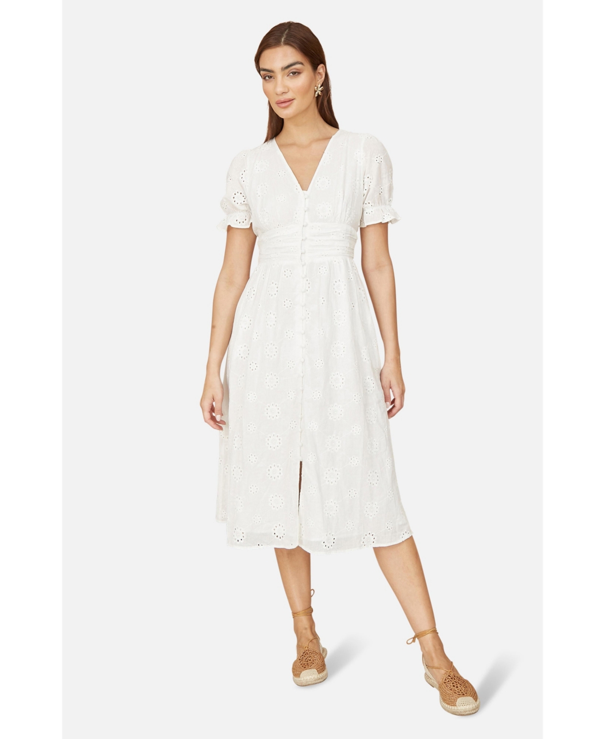 Click here for Yumi Womens Broderie Anglaise Midi Button Up Dress... prices