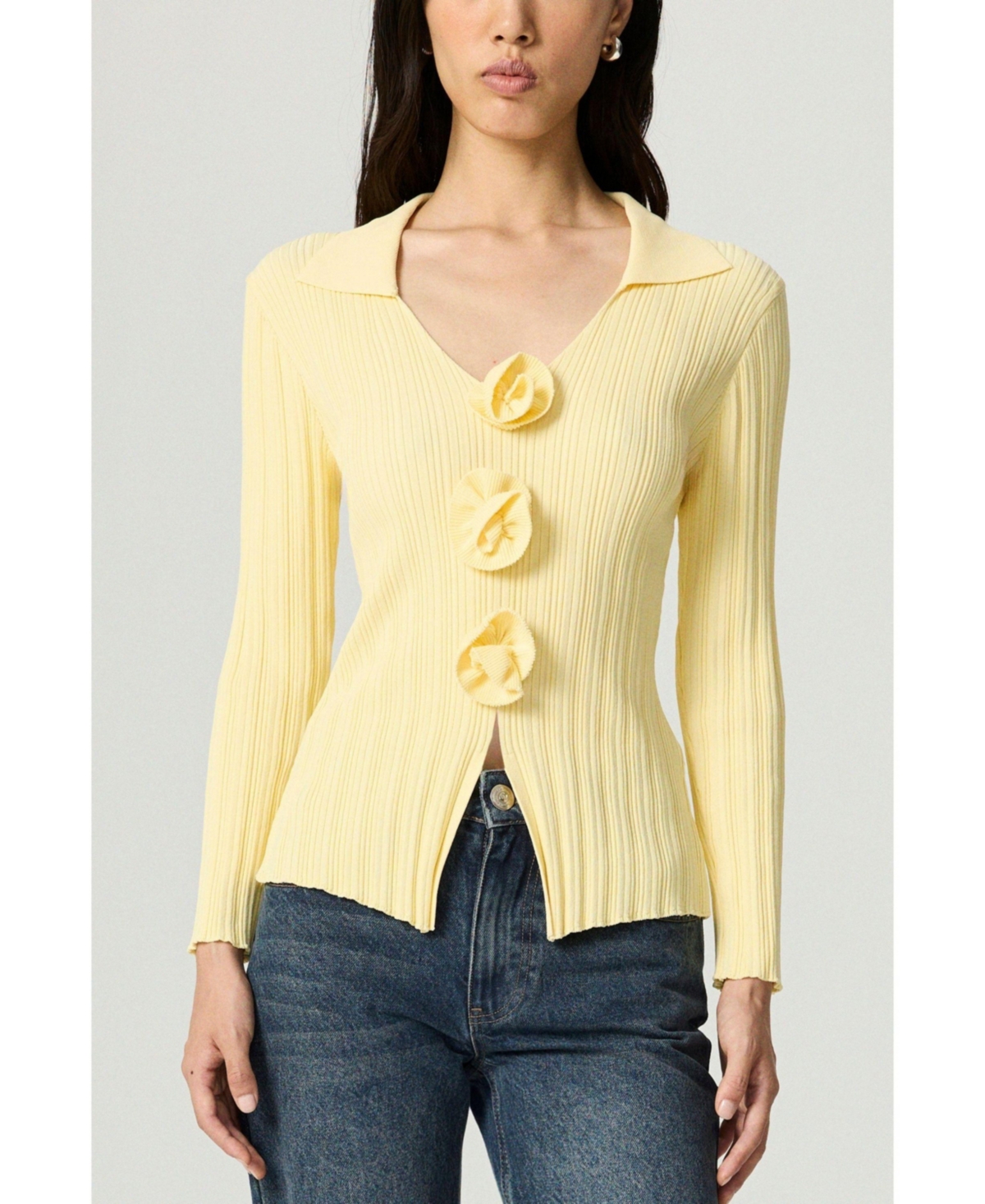 Click here for Nocturne Womens Floral Embellished Ribbed V-Neck S... prices