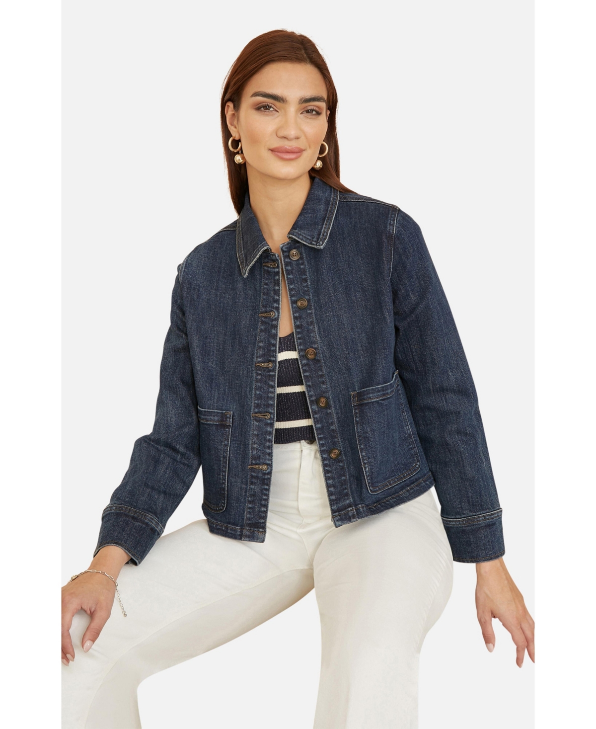 Click here for Yumi Womens Denim Jacket With Patch Pockets - Blue prices