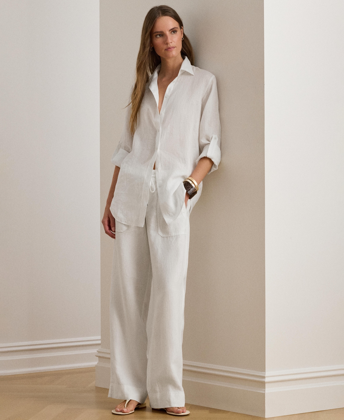 Click here for Lauren Ralph Lauren Wide-Leg 100 Linen Pants - Whi... prices