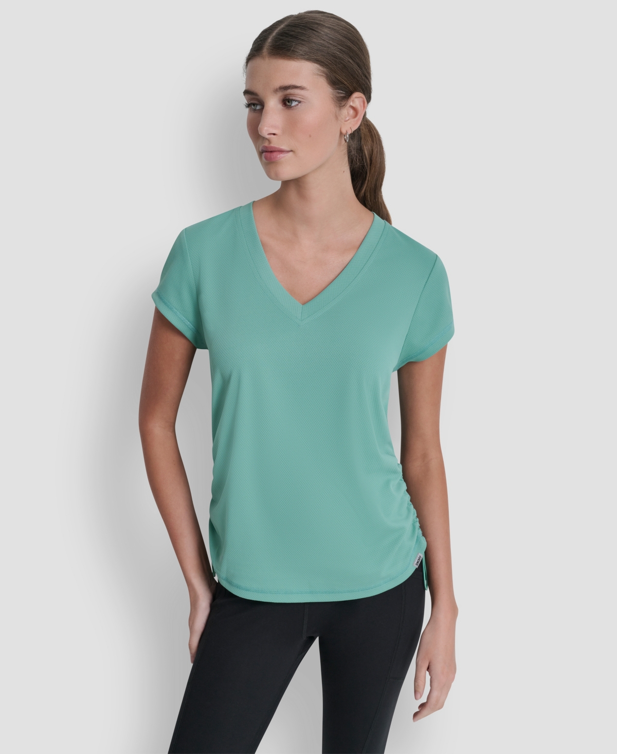 Click here for Dkny Sport Womens Ruched Side Seams V-Neck Tech T-... prices
