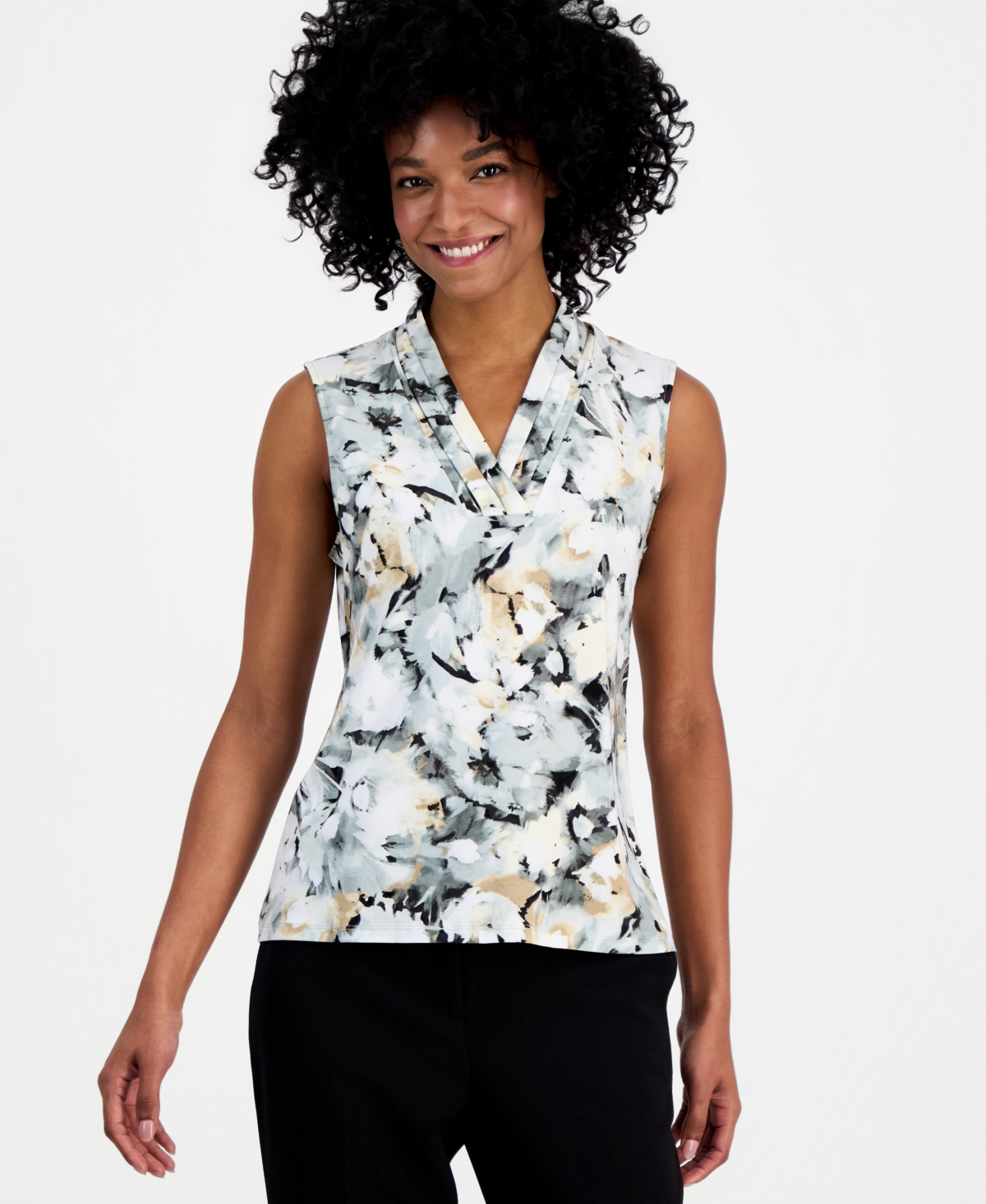 Click here for Anne Klein Womens Sleeveless Pleated V-Neck Shell... prices