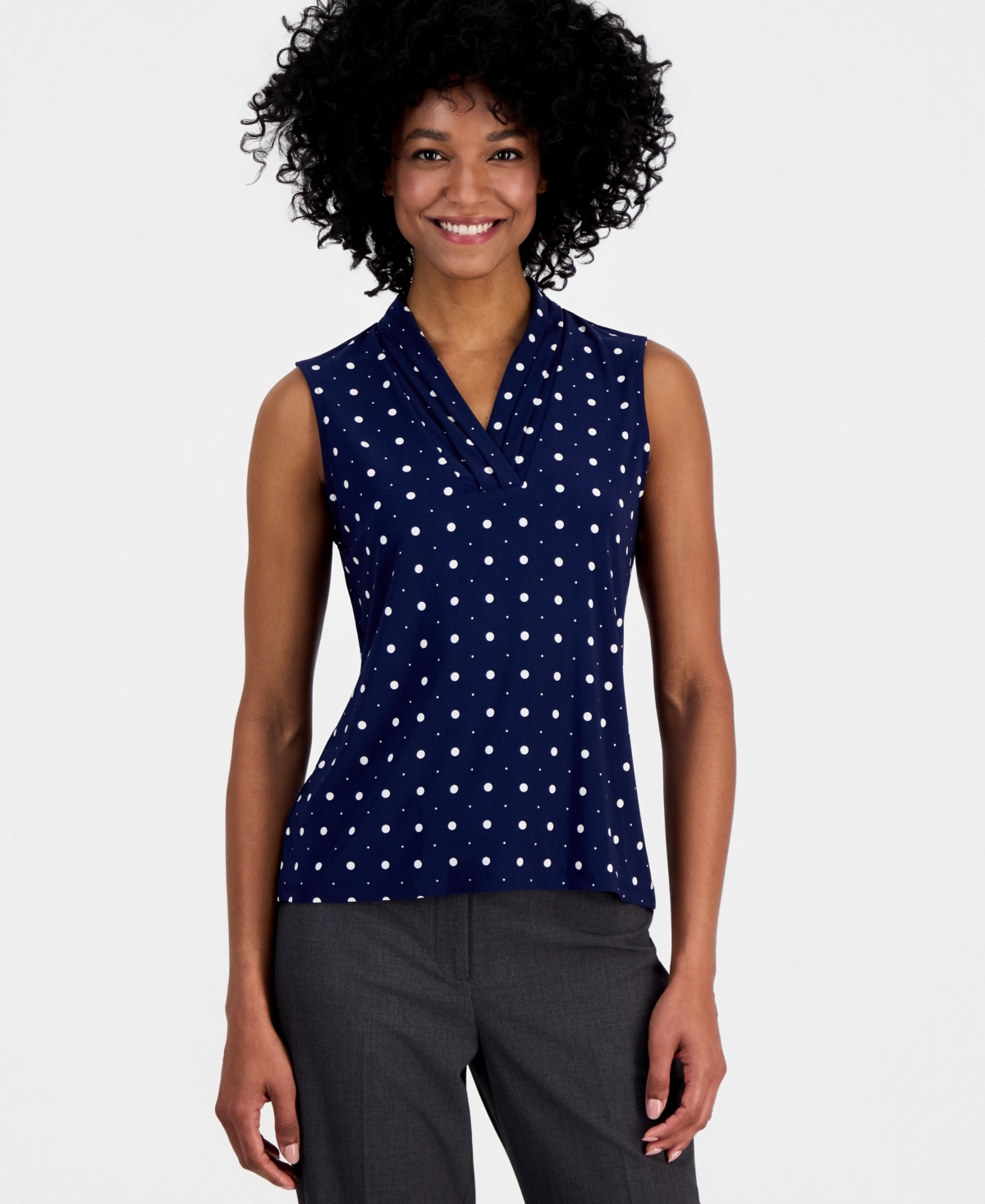 Click here for Anne Klein Womens Sleeveless Pleated V-Neck Shell... prices