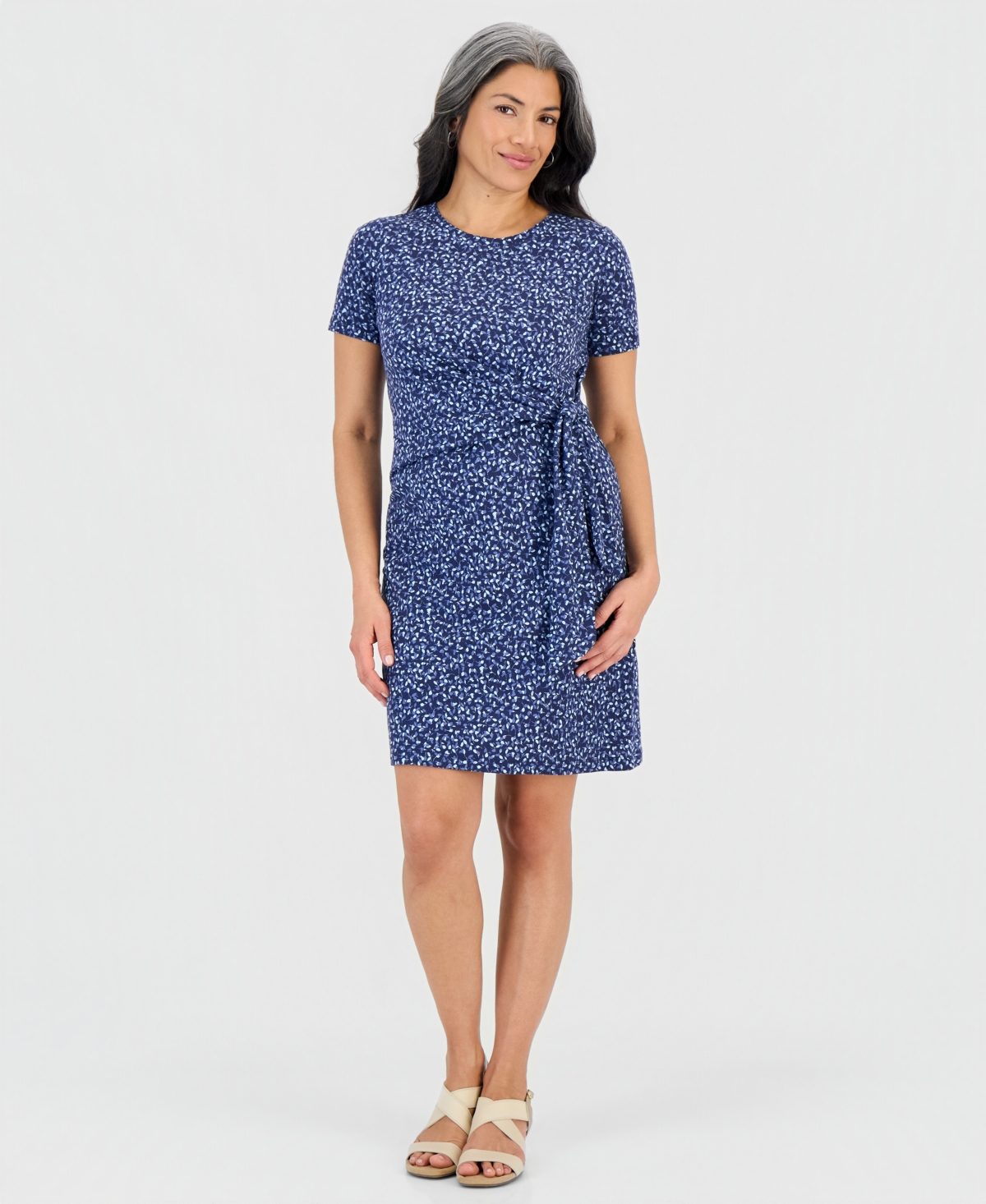 Click here for Style & Co Petite Printed Side-Tie Short-Sleeve Dr... prices