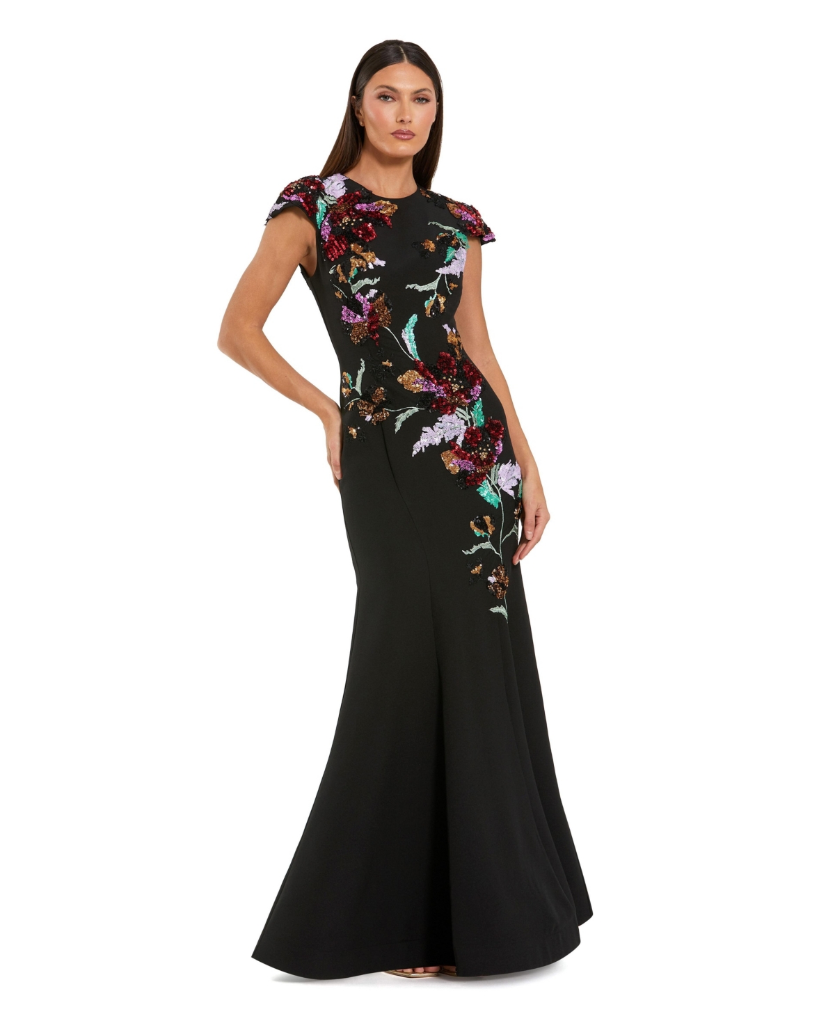Click here for Mac Duggal Womens Crepe Mermaid Gown With Floral E... prices
