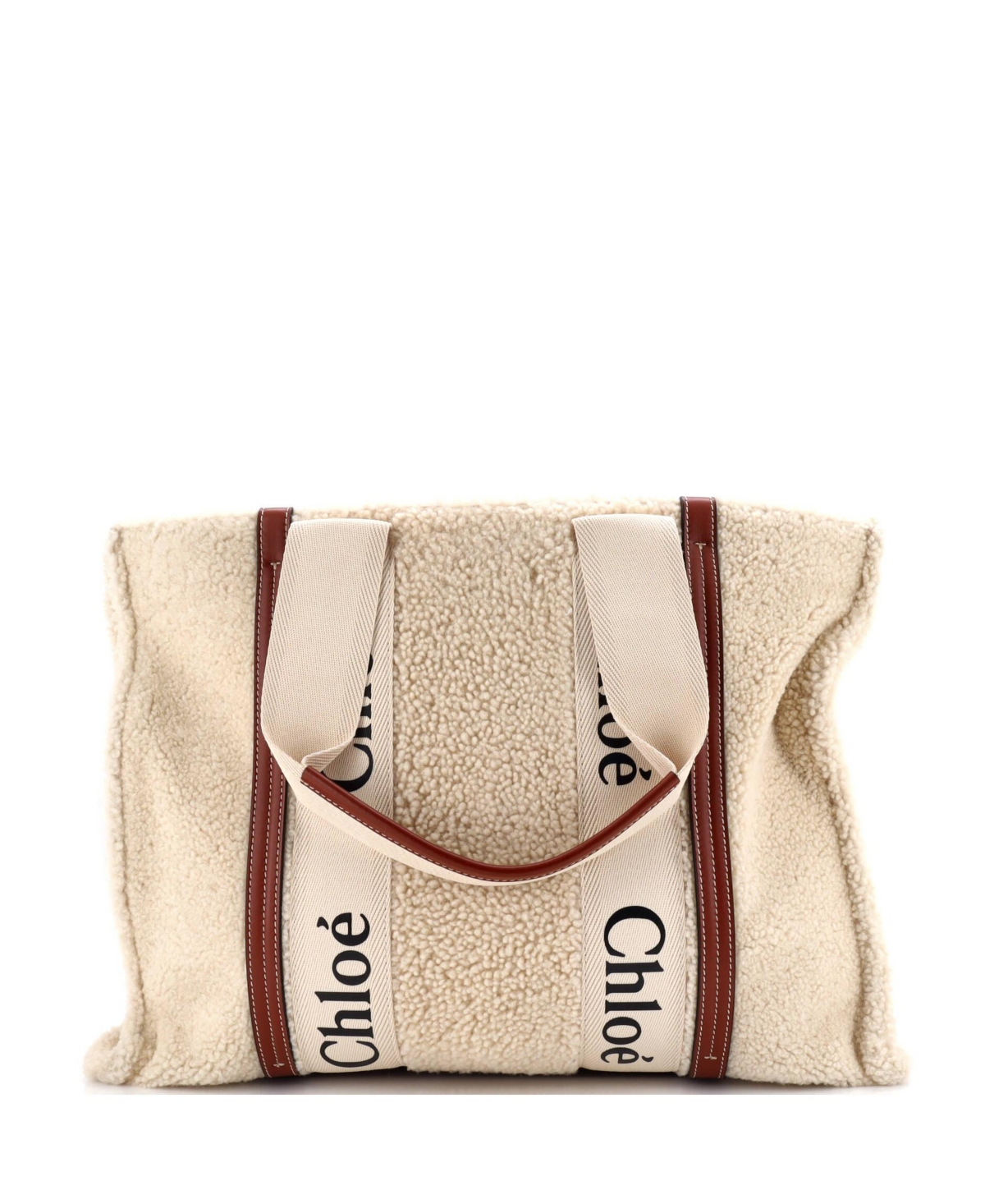 Click here for Pre-Owned Chloe Large Woody Tote Shearling with Le... prices