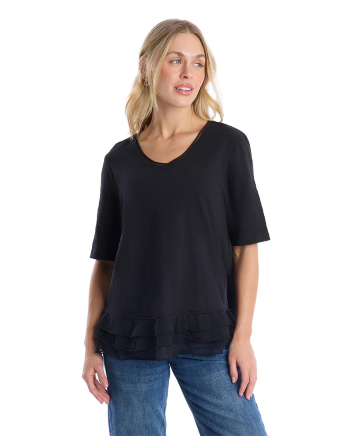 Click here for Wilt Clothing Womens V-Neck Mixed Media Tee - Oxfo... prices