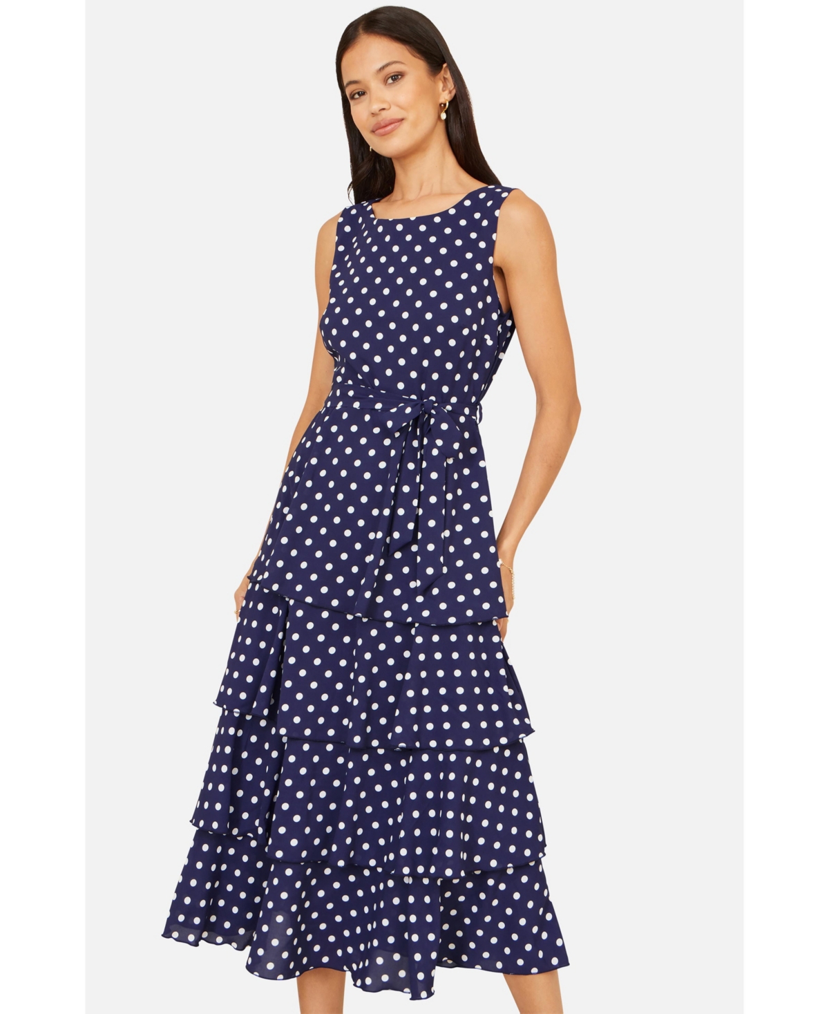 Click here for Yumi Womens Spot Tiered Midi Dress - Navy prices