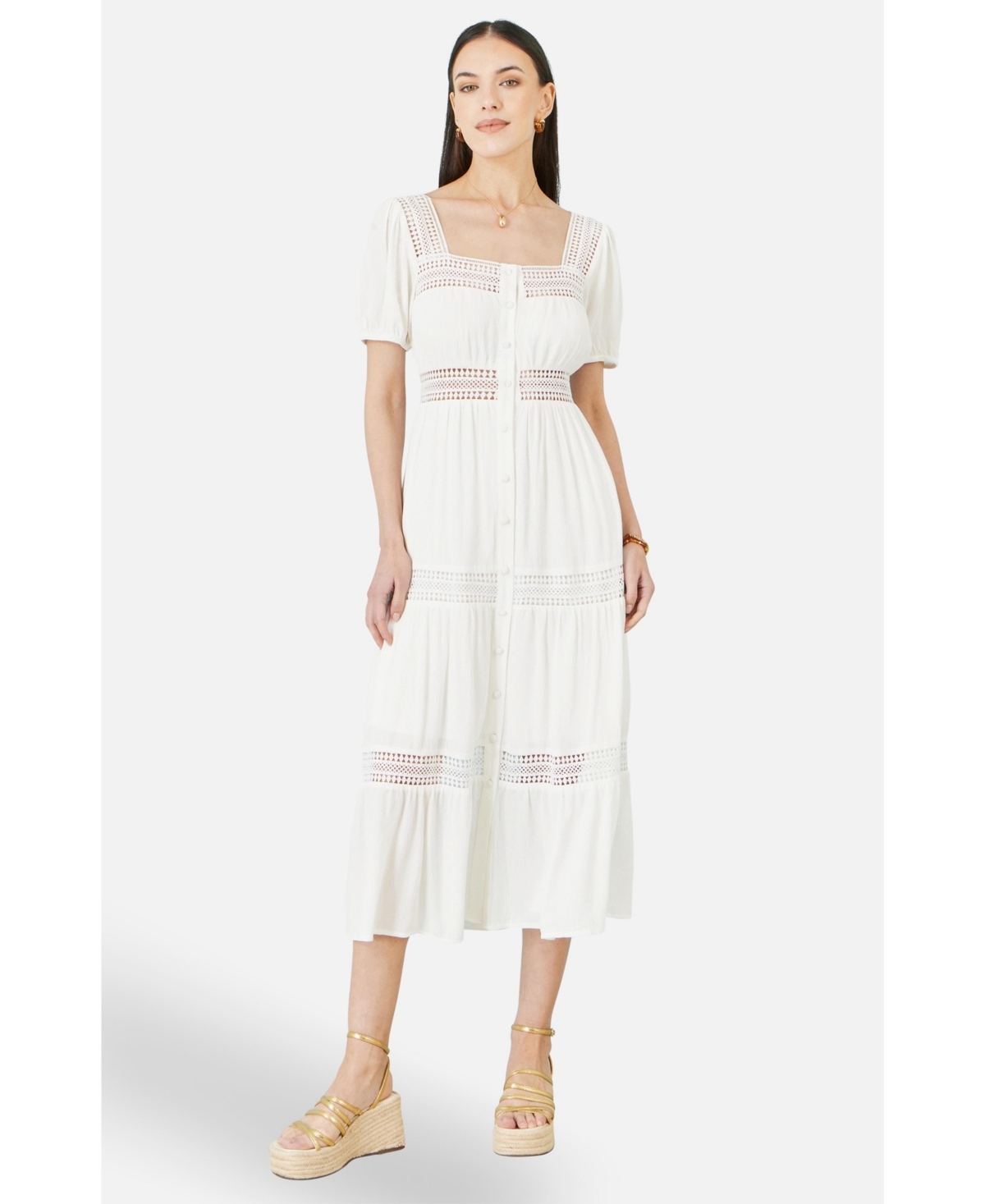 Click here for Yumi Womens Cotton Square Neckline Lace Midi Dress... prices