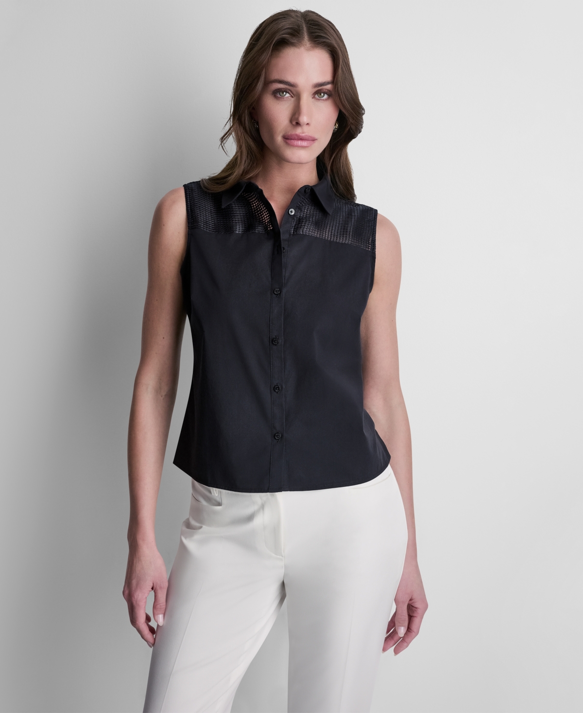 Click here for Dkny Womens Sleeveless Poplin Button-Front Top - N... prices