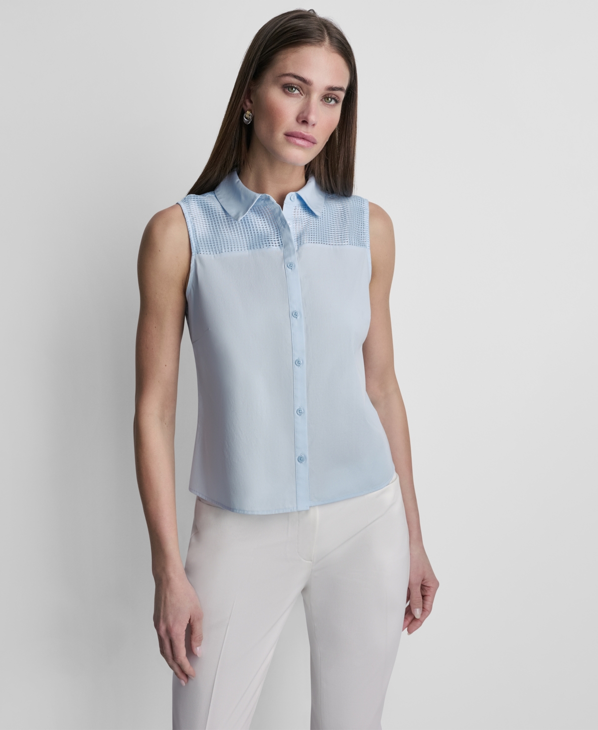 Click here for Dkny Womens Sleeveless Poplin Button-Front Top - L... prices