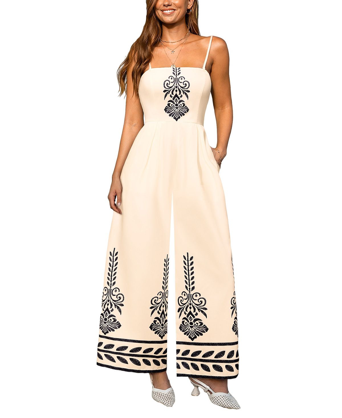 Click here for Cupshe Womens Embroidered Square Neck Wide-Leg Jum... prices