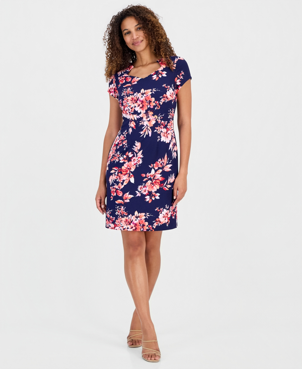 Click here for Connected Womens Cutout-Neck Short-Sleeve Sheath D... prices