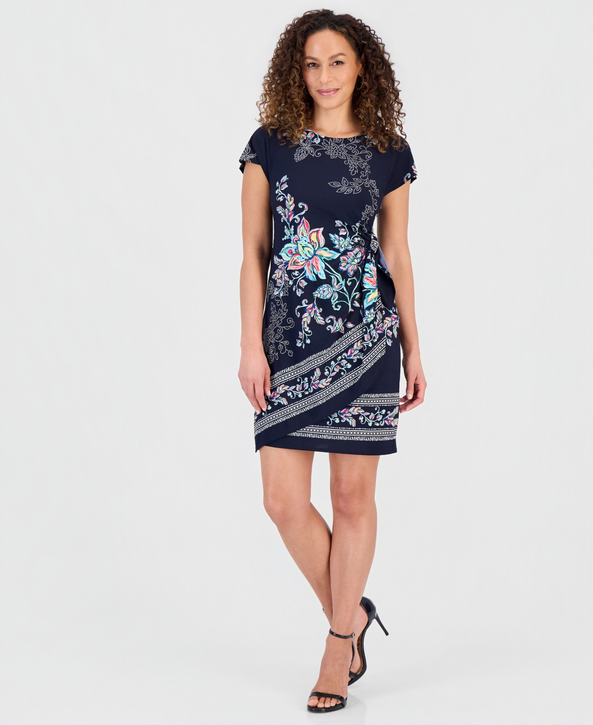 Click here for Robbie Bee Petite Printed Faux-Sarong Short-Sleeve... prices