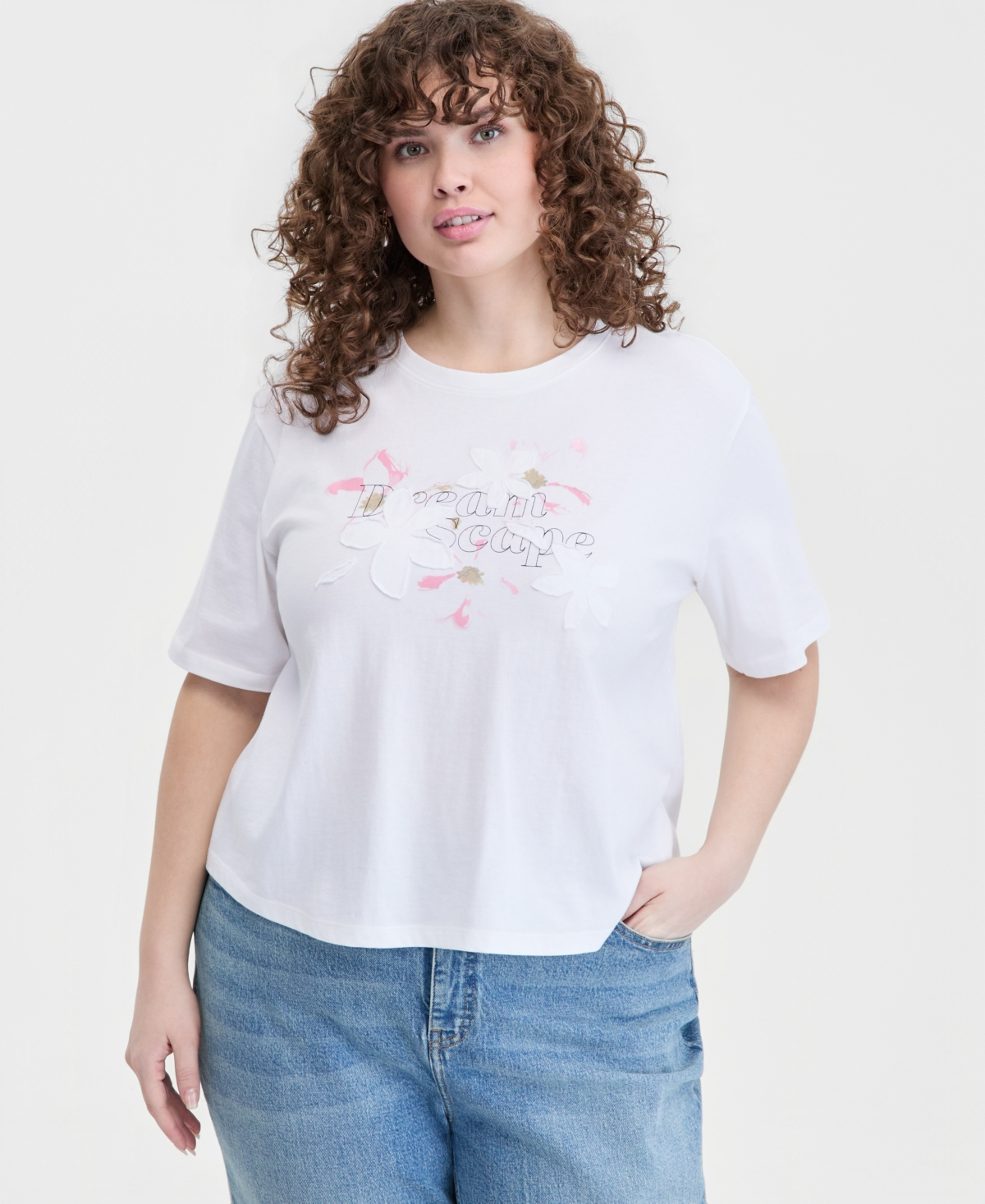 Click here for On 34th Trendy Plus Size Dreamscape Applique T-Shi... prices