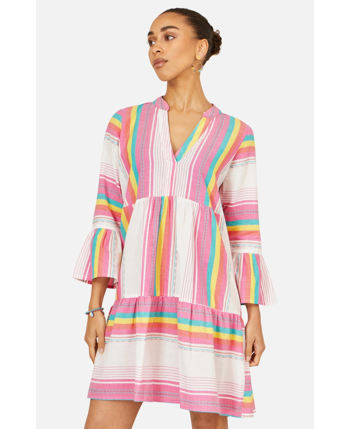 Click here for Yumi Womens Cotton Stripe Tunic Dress - Multi prices