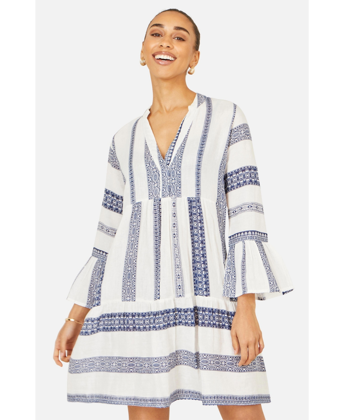 Click here for Yumi Womens Cotton Stripe Tunic Dress - Blue prices