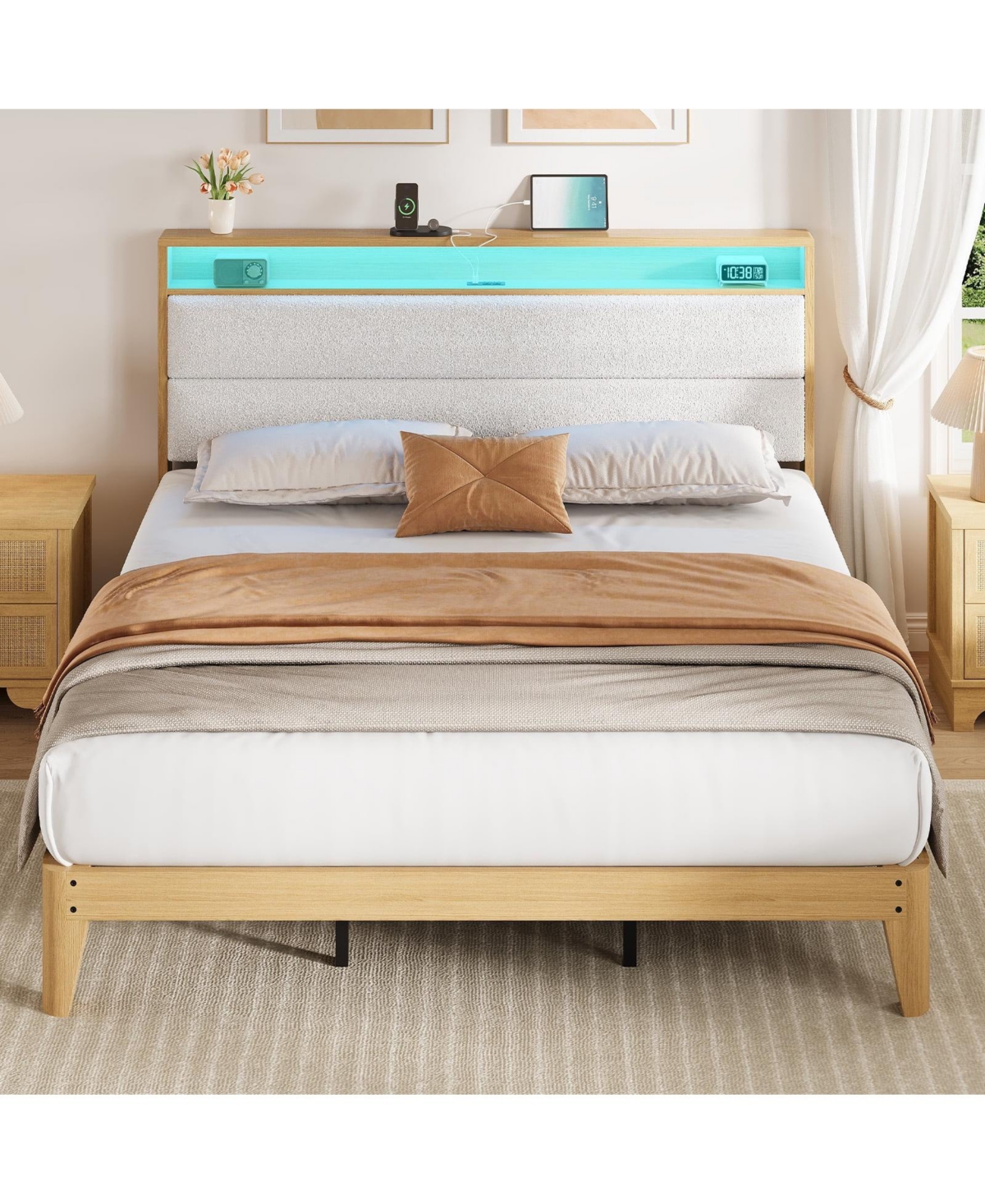 Click here for gaomon Boucle Upholstered Bed Frame with Led Light... prices