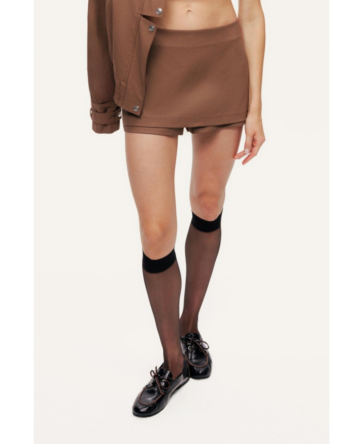 Click here for Nocturne Womens Tailored Wrap Mini Skort - Brown prices