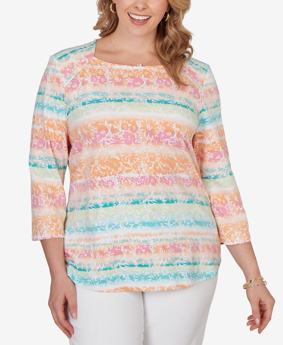 Click here for Ruby Rd. Plus Size Painted Floral Stripe Knit Top... prices