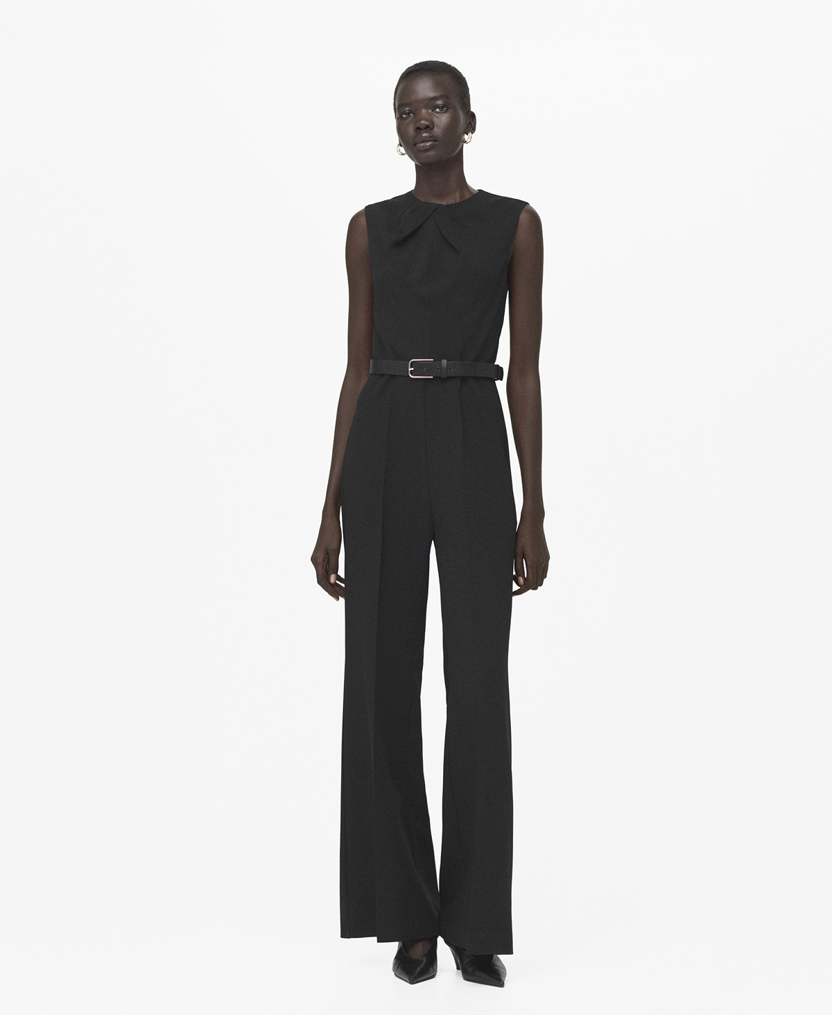 Click here for Mango Womens Draped Detail Belt Jumpsuit - Black prices
