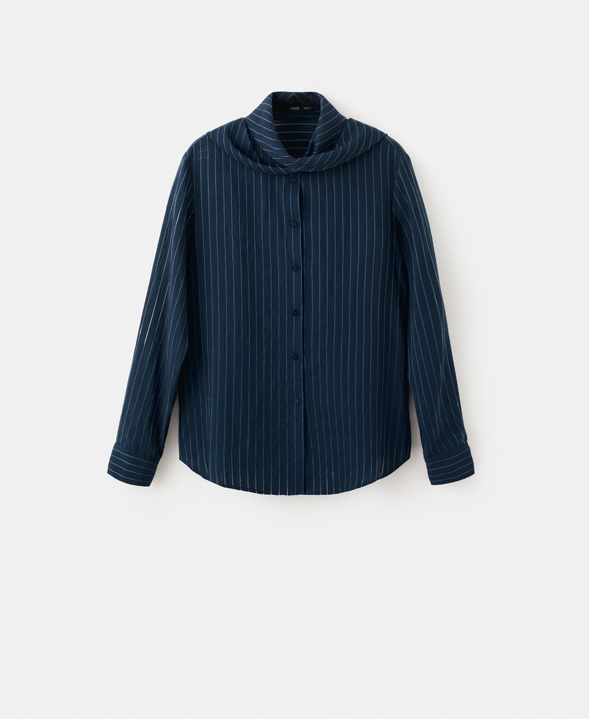 Click here for Mango Womens Tie Neck Collar Striped Blouse - Navy prices