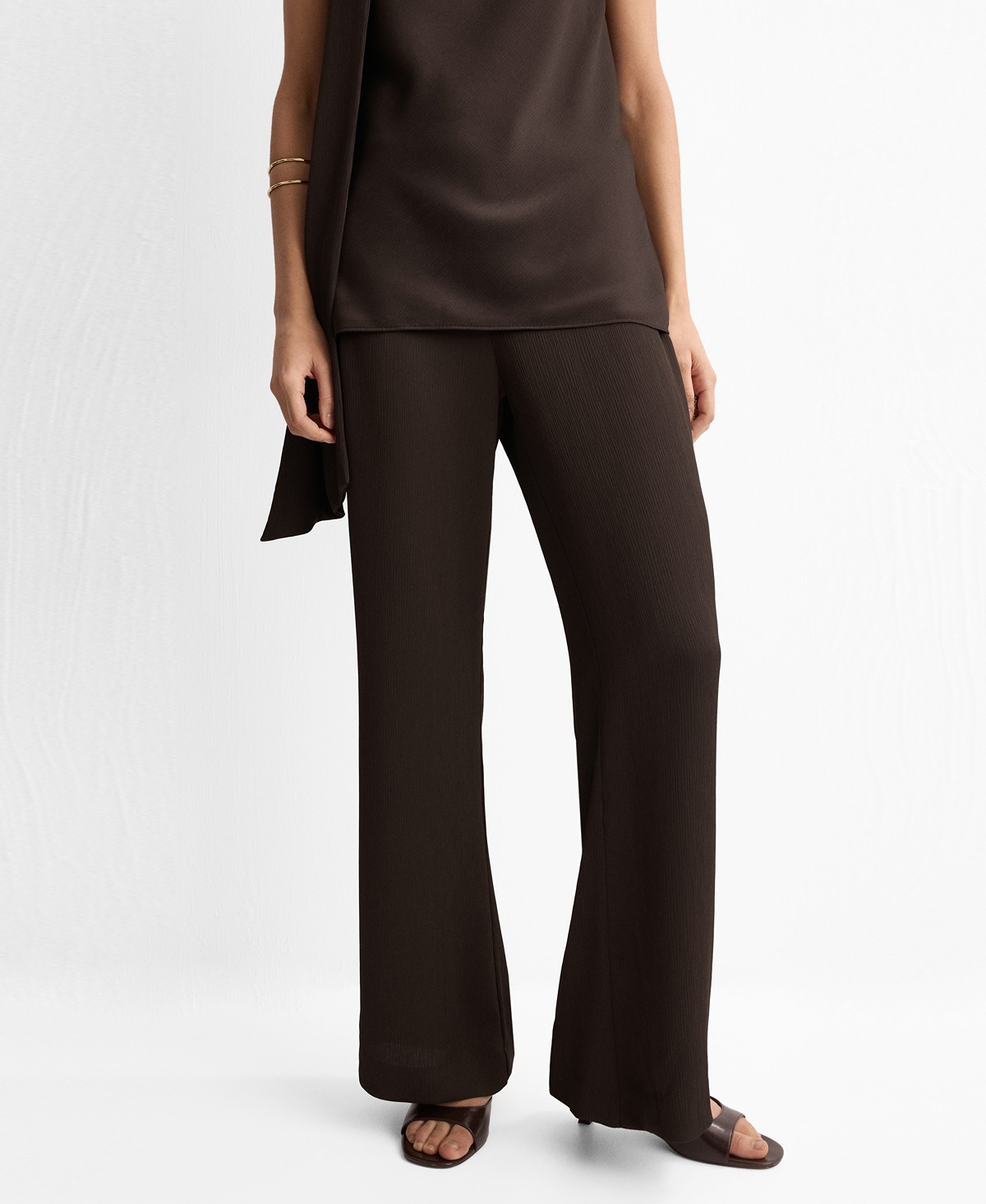 Click here for Mango Womens Satin Straight-Fit Pants - Chocolate prices