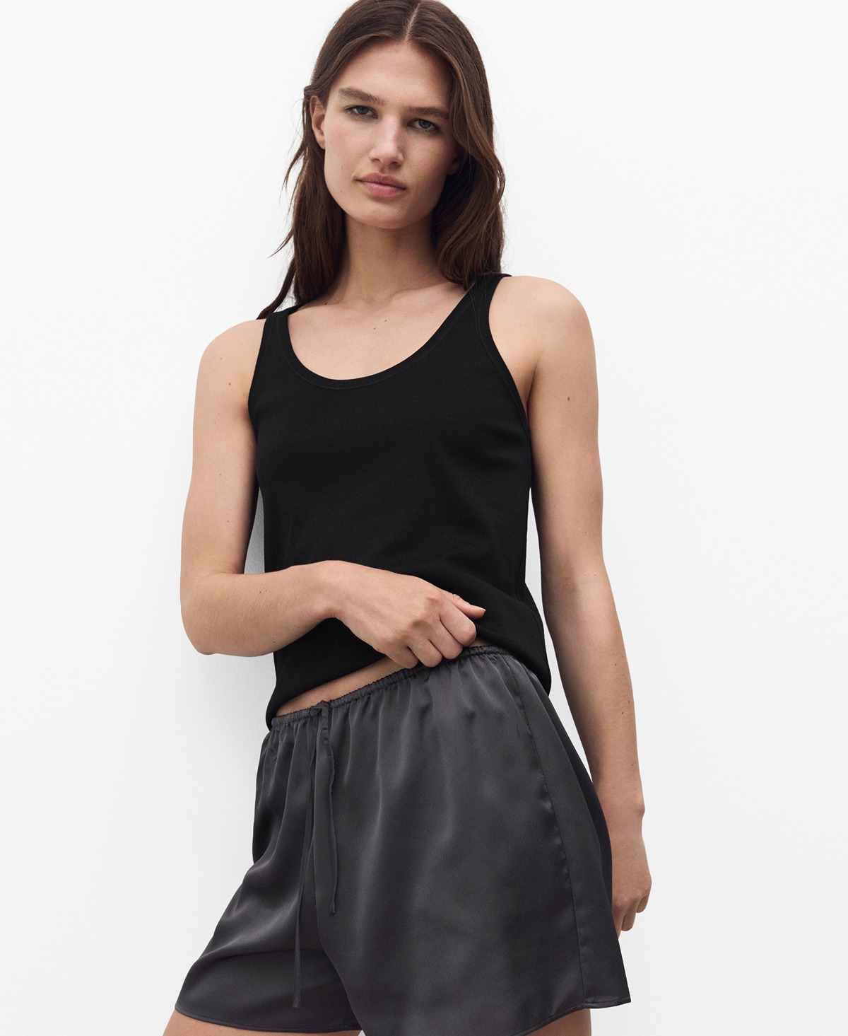 Click here for Mango Womens Cotton Round-Neck Top - Black prices