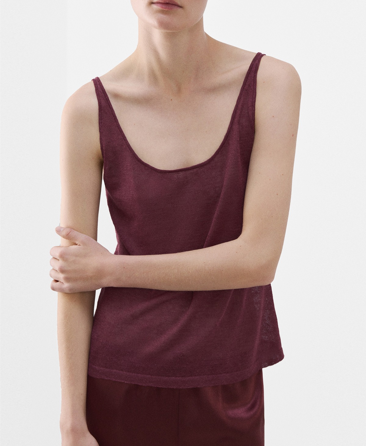 Click here for Mango Womens Linen Knit Top - Purple prices