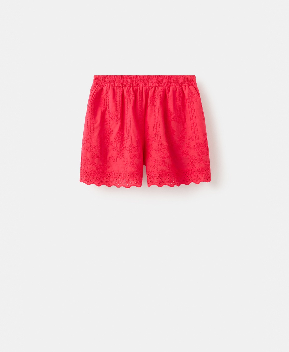 Click here for Mango Womens Floral Embroidered Shorts - Strawberr... prices