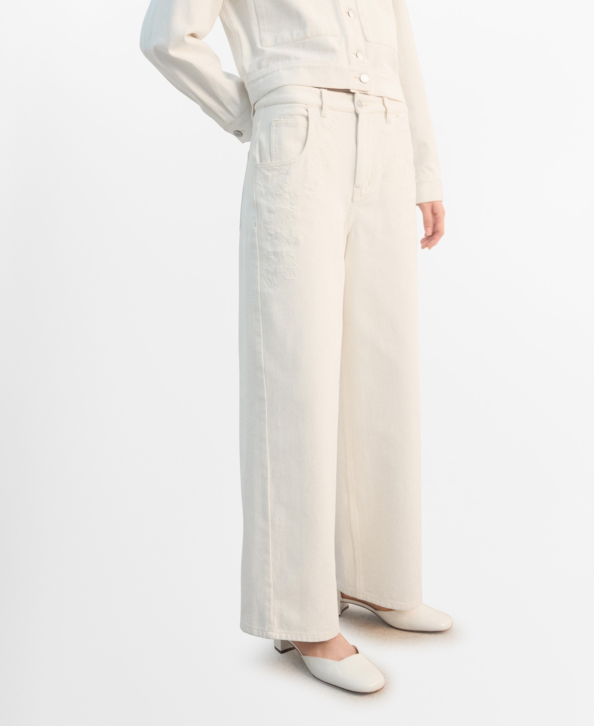 Click here for Mango Womens Wide Leg Mid-Rise Jeans - Off White prices