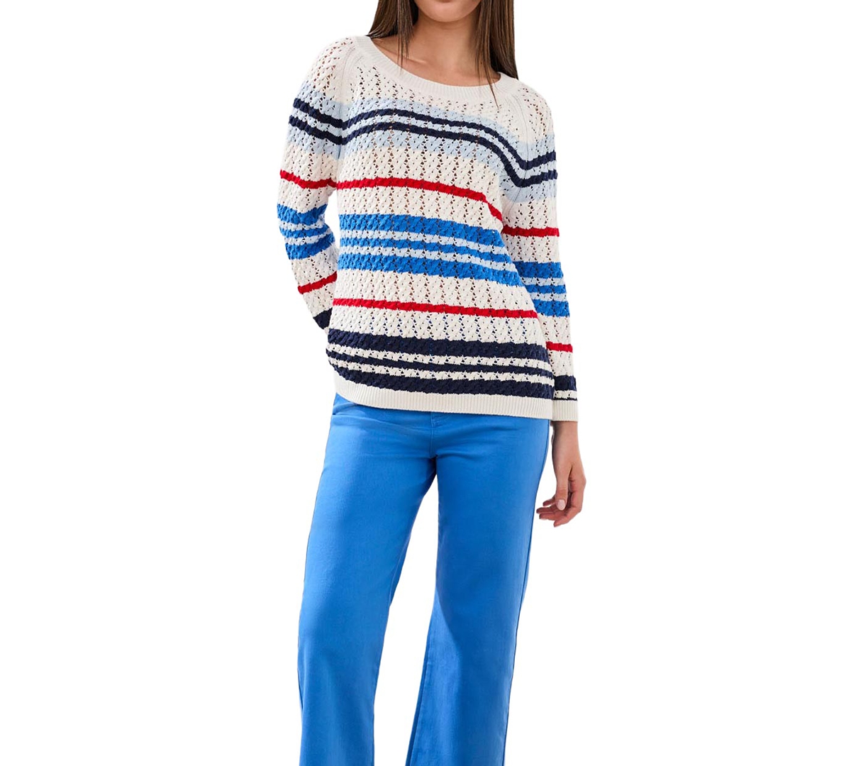 Click here for Tribal Womens Striped Cotton Crew Neck Sweater - R... prices
