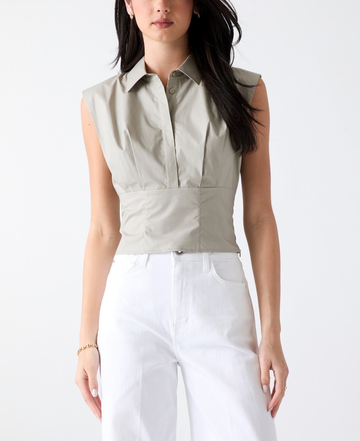 Click here for Guess Womens Cherry Collared Sleeveless Top - Sage... prices