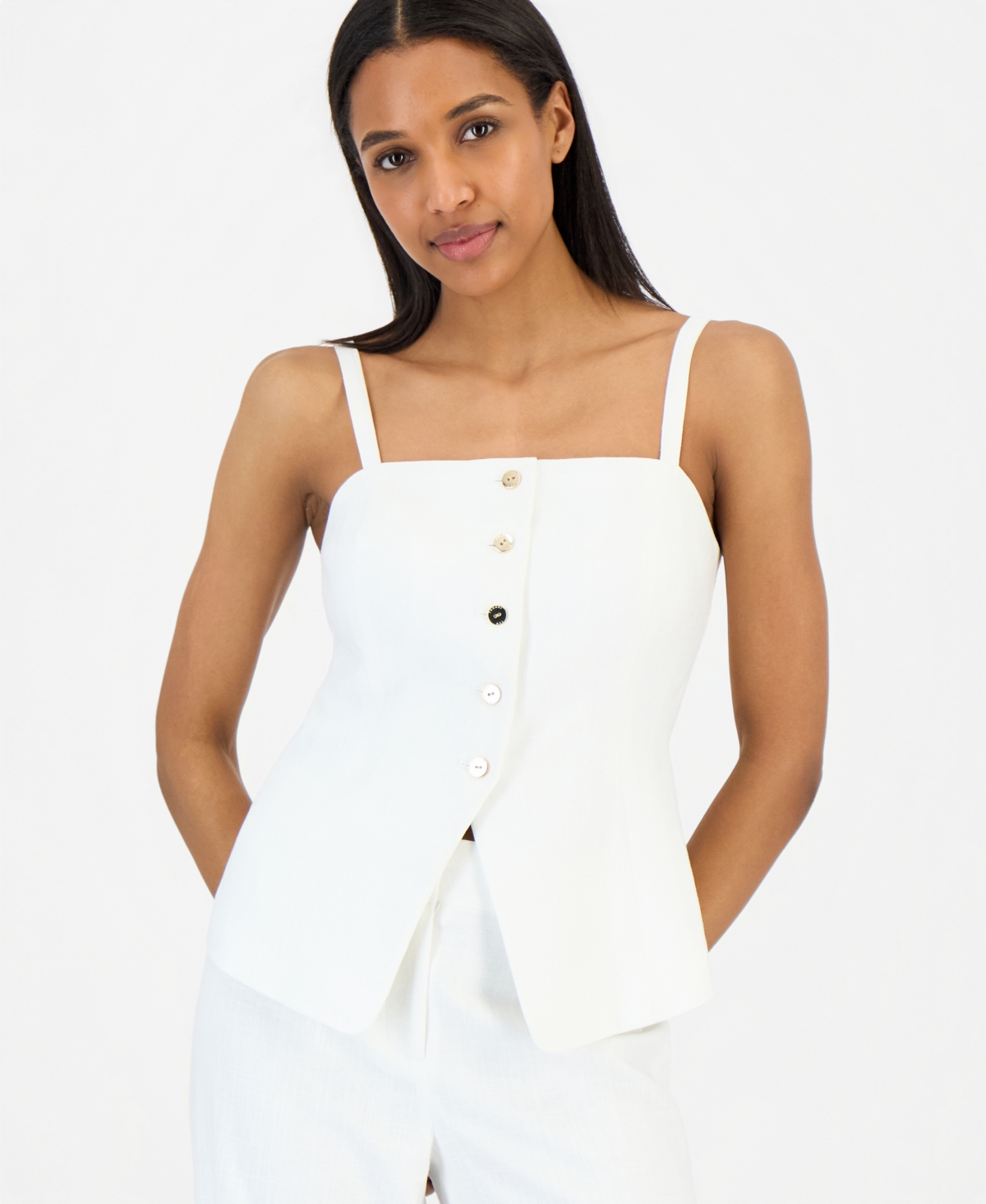 Click here for Tahari Asl Womens Button-Front Sleeveless Top - Iv... prices