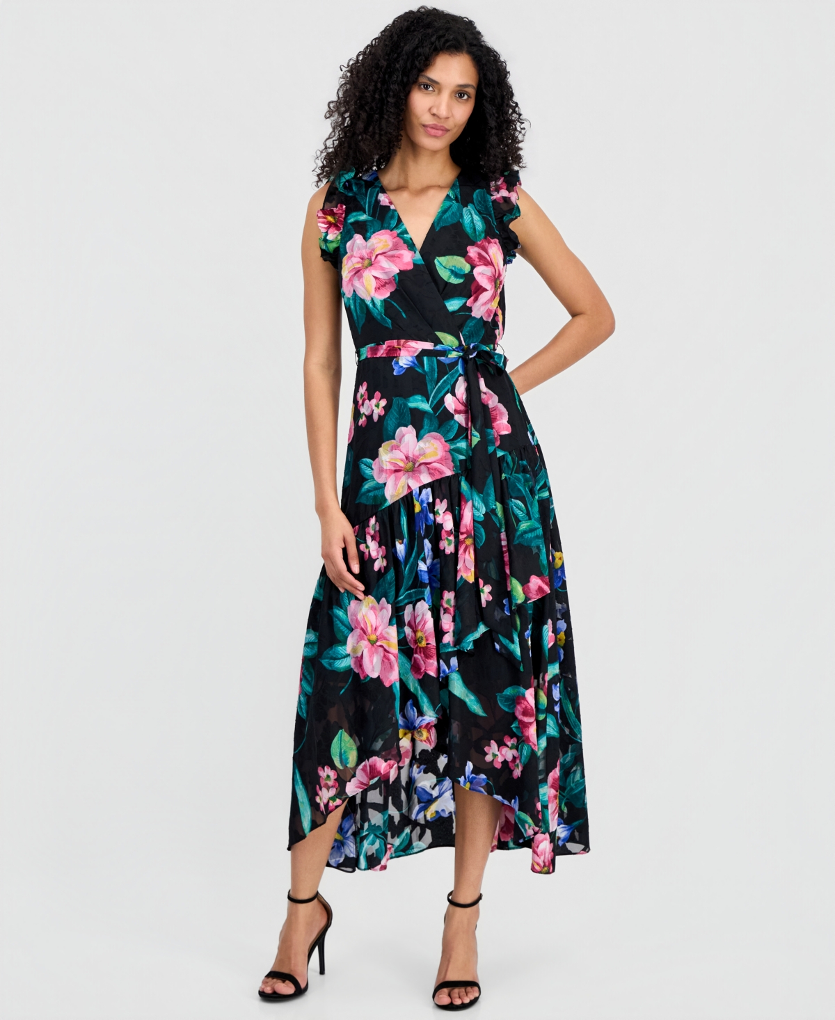 Click here for Anne Klein Womens Ruffle-Sleeve V-Neck High-low Pa... prices