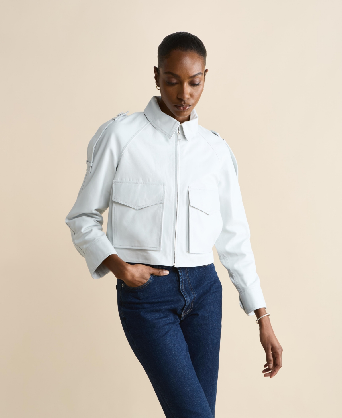 Click here for Furniq Uk Womens Leather Jacket - White prices