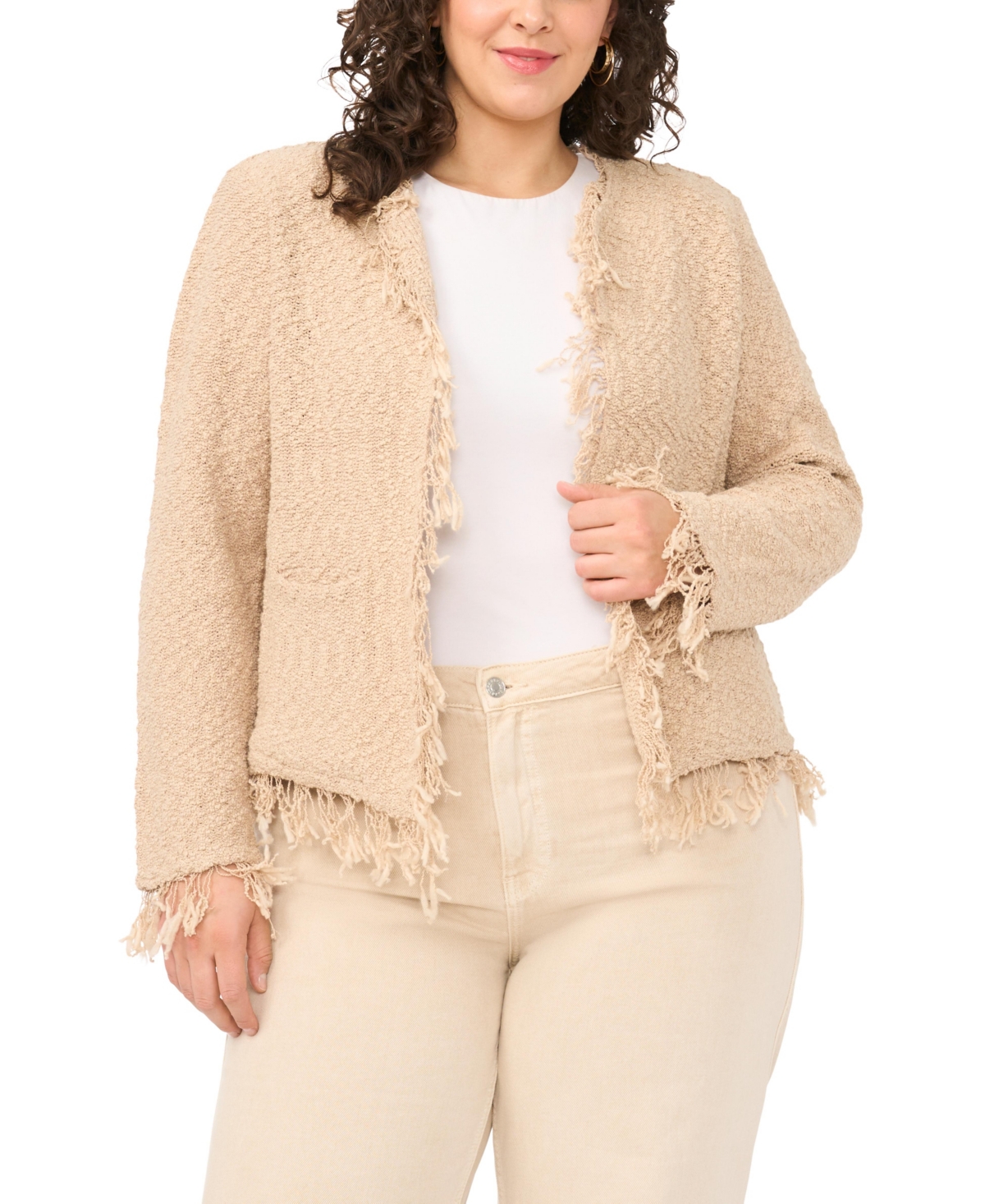 Click here for Vince Camuto Plus Size Long-Sleeve Fringe Cropped... prices