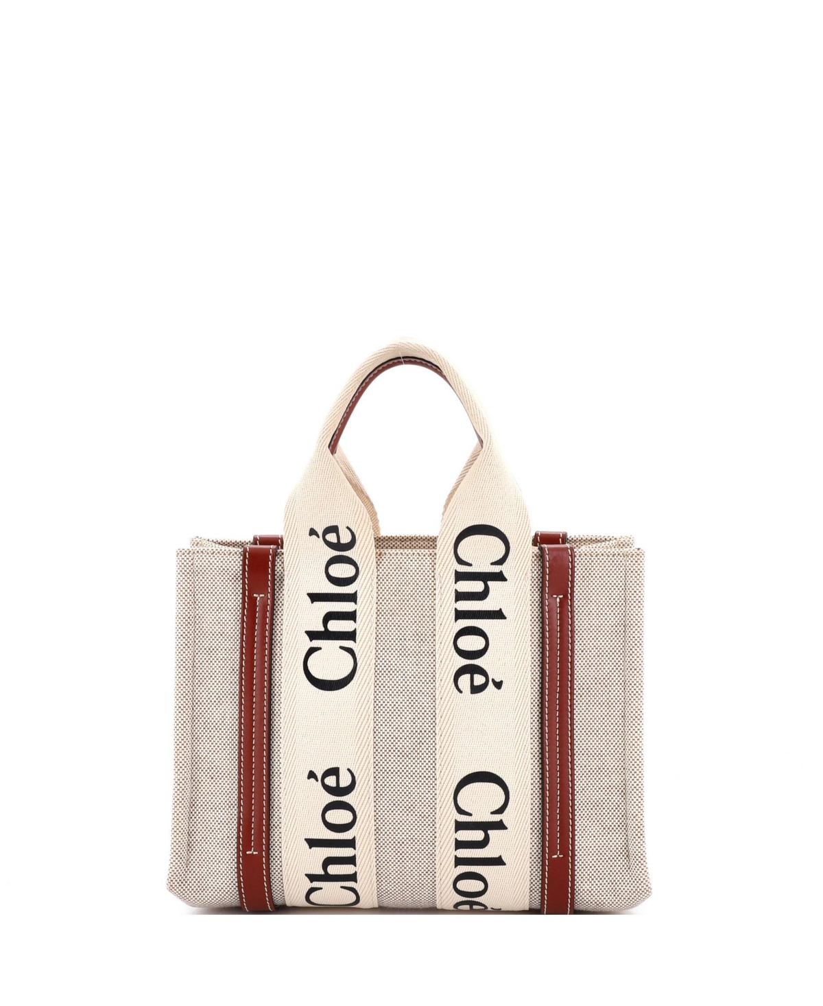 Click here for Pre-Owned Chloe Small Woody Tote Canvas with Leath... prices