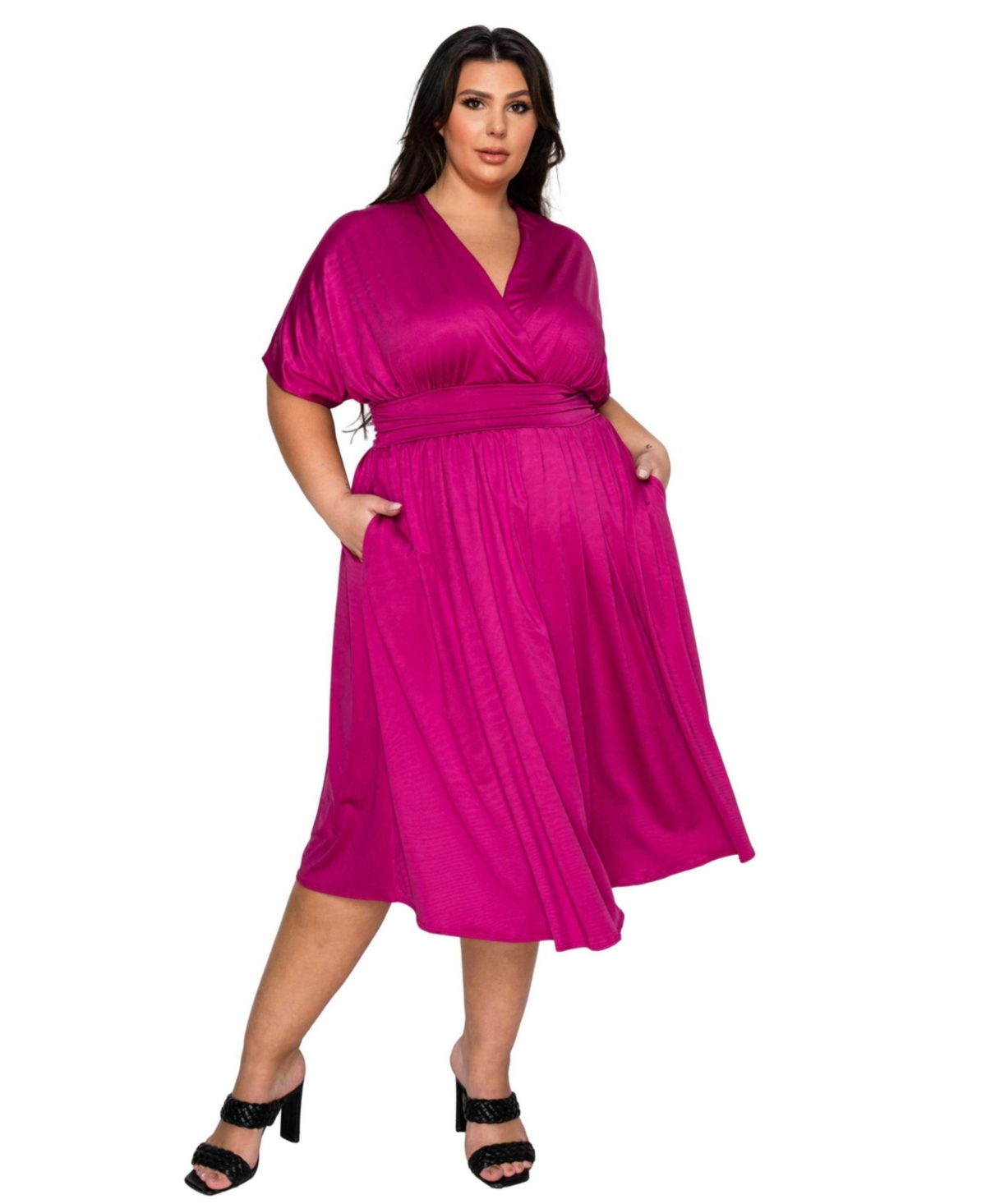 Click here for L I V D Plus Size Cyra Empire Midi Dress - Magenta prices