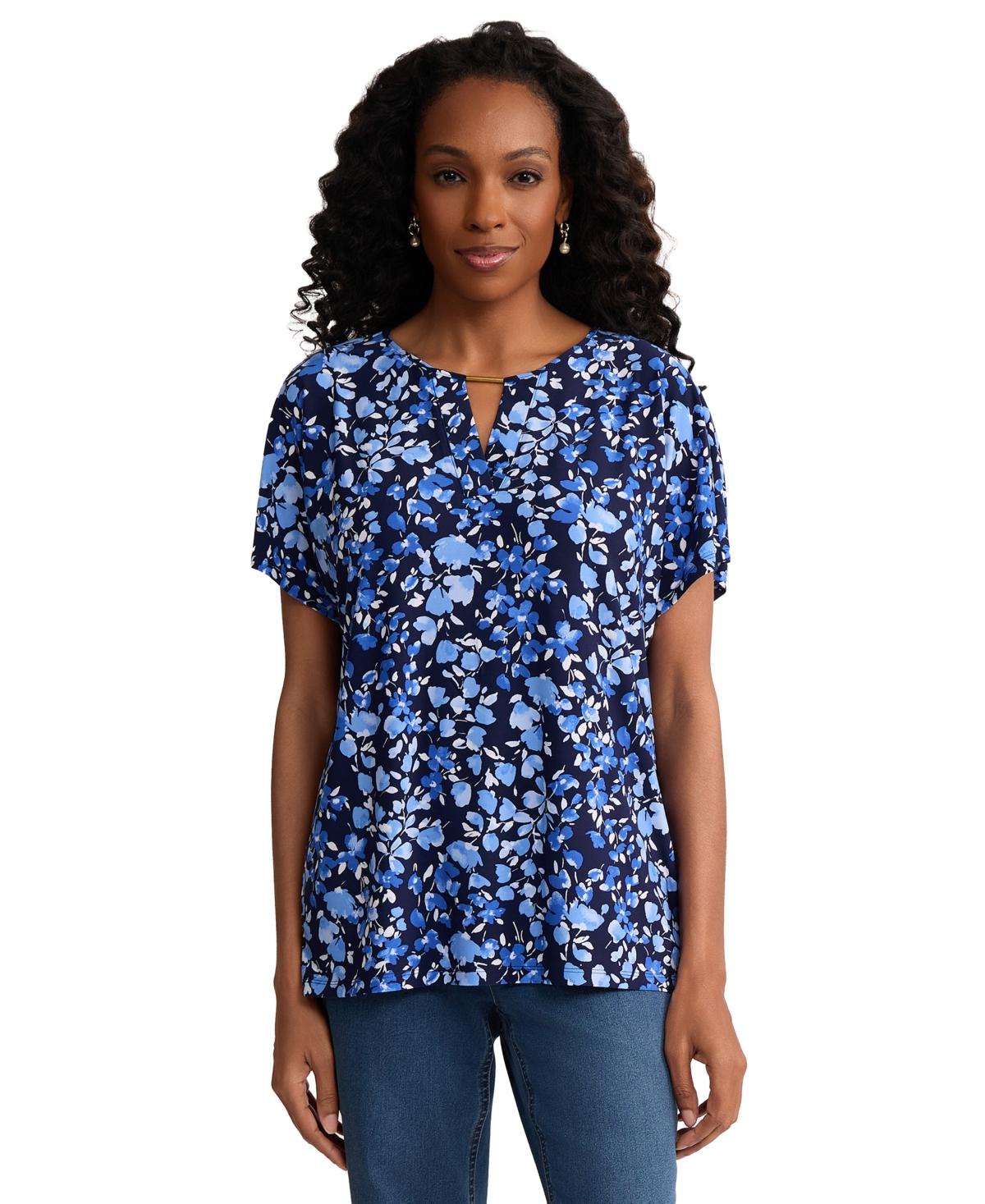 Click here for Jones New York Petite Regular Fit Short-Sleeve Rou... prices