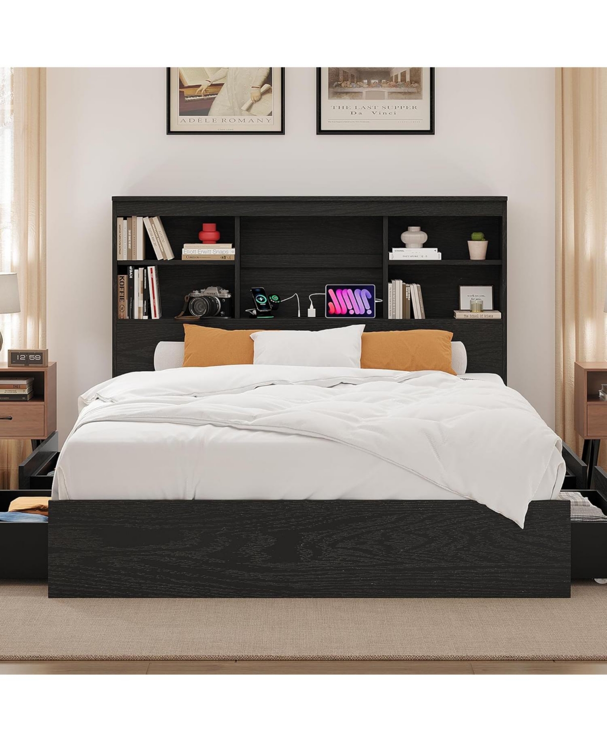 Click here for gaomon Bed Frame with Storage Headboard  Wooden Be... prices