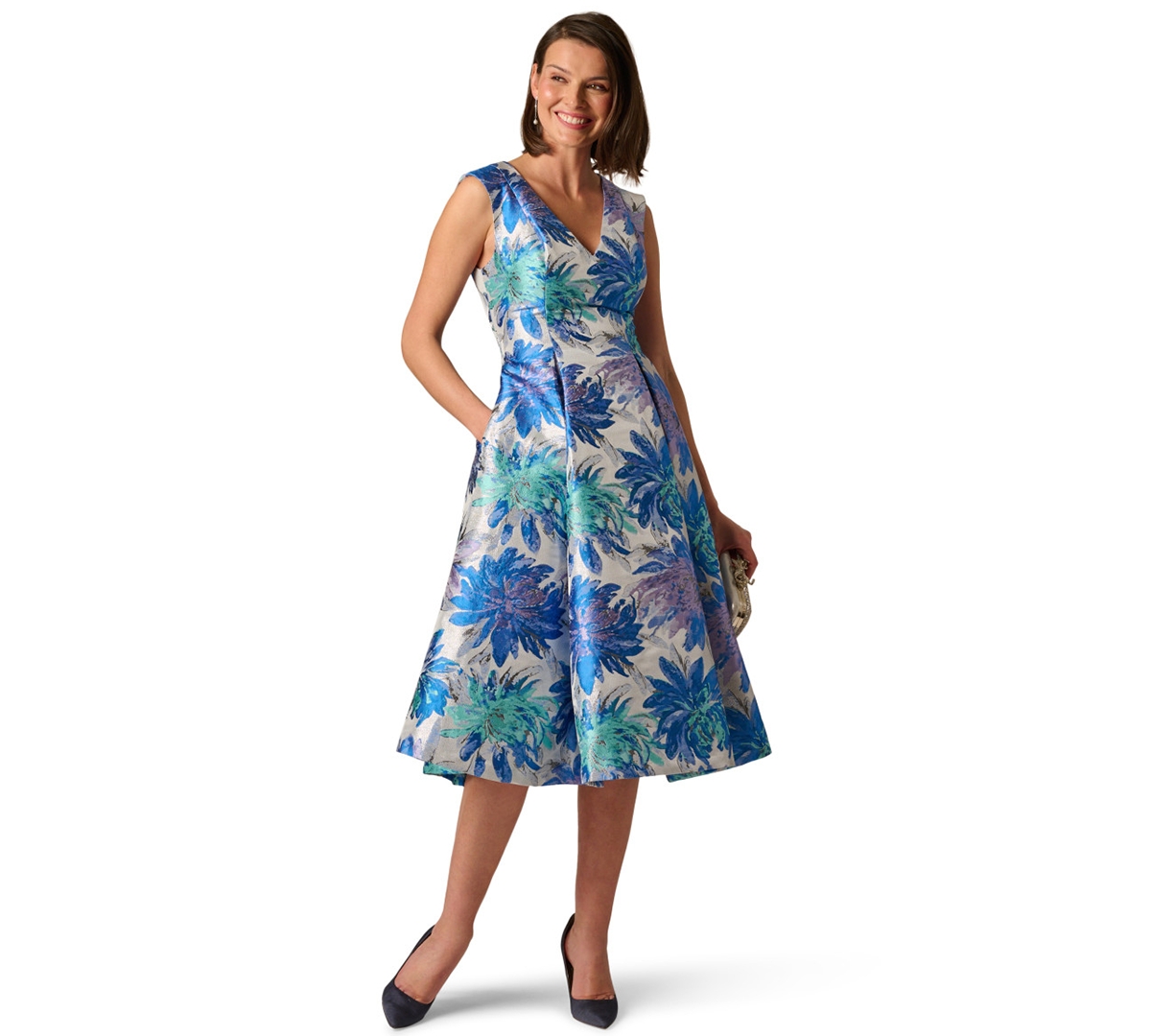 Click here for Adrianna Papell Womens Metallic V-Neck Midi Dress... prices