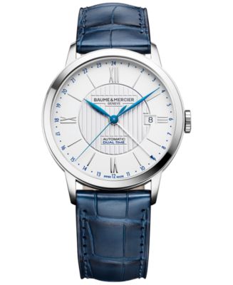 Baume & Mercier Men's Swiss Automatic Classima Blue Leather Strap Watch ...