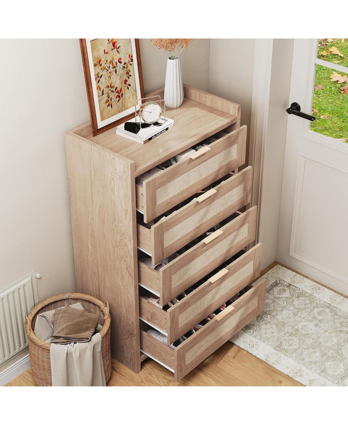 Click here for gaomon 46" Tall Rattan Dresser with 5 Drawers... prices