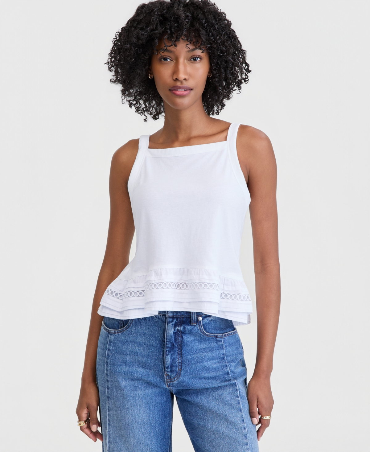 Click here for On 34th Womens Cotton Layered Ruffled-Hem Woven Mi... prices