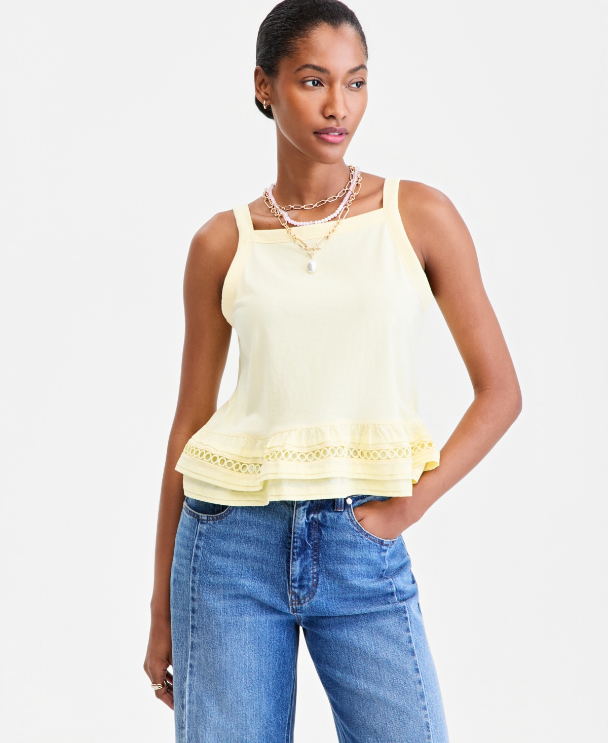 Click here for On 34th Womens Cotton Layered Ruffled-Hem Woven Mi... prices