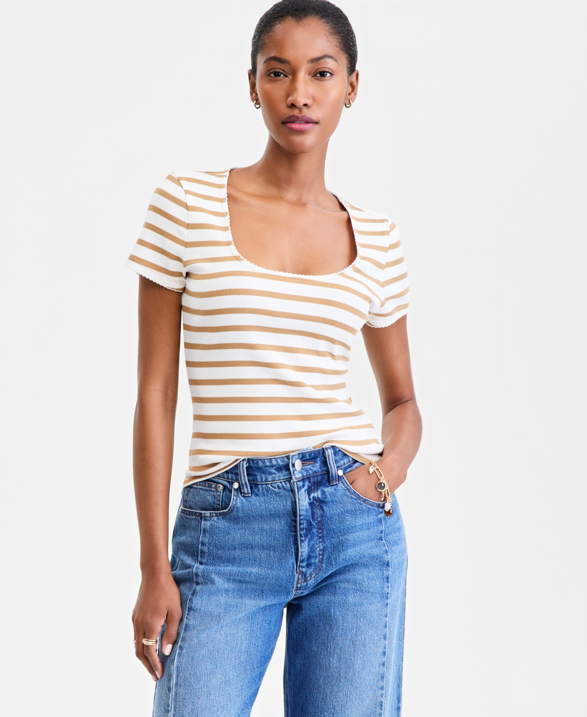 Click here for On 34th Womens Scoop-Neck Rib Contrast-Stitch Top... prices