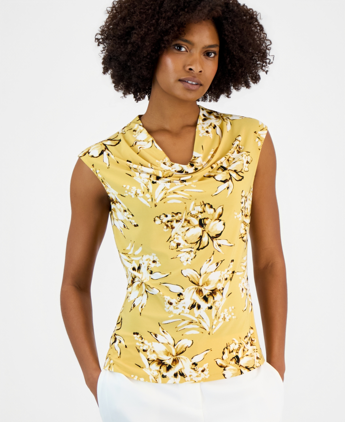 Click here for Kasper Petite Cowl Neck Printed Top - Butterscotch... prices
